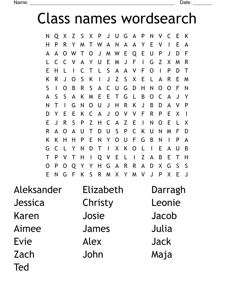 Class names wordsearch - WordMint