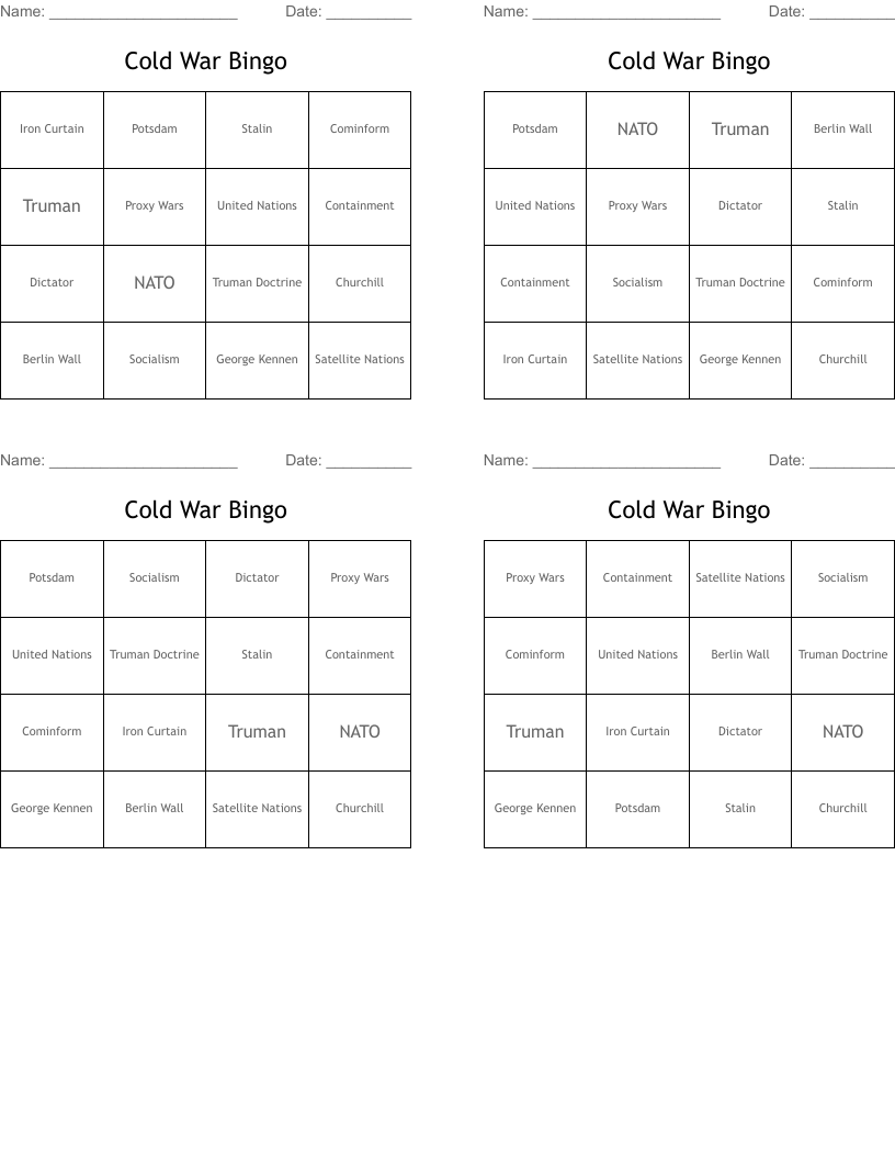 Cold War Bingo - WordMint