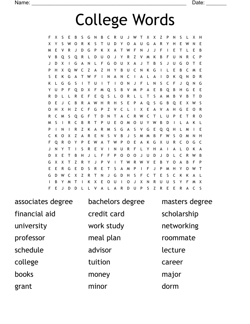 College Words Word Search WordMint