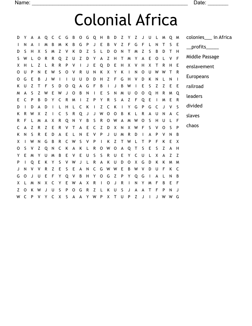 Colonial Africa Word Search - WordMint