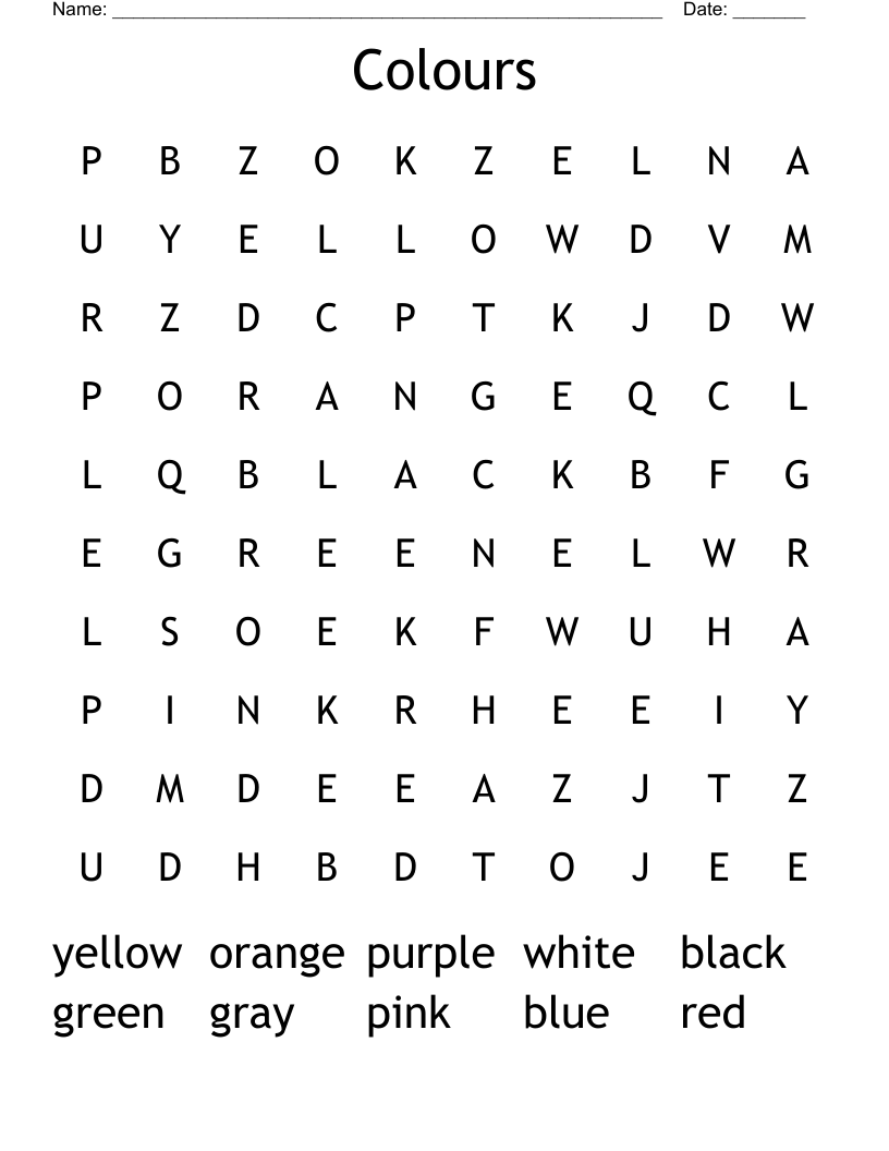 Colours Word Search - WordMint