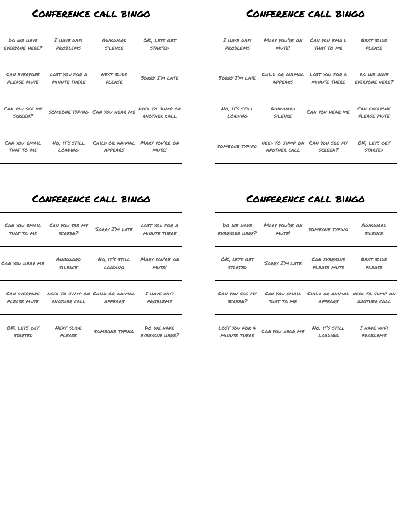 Conference call bingo - WordMint