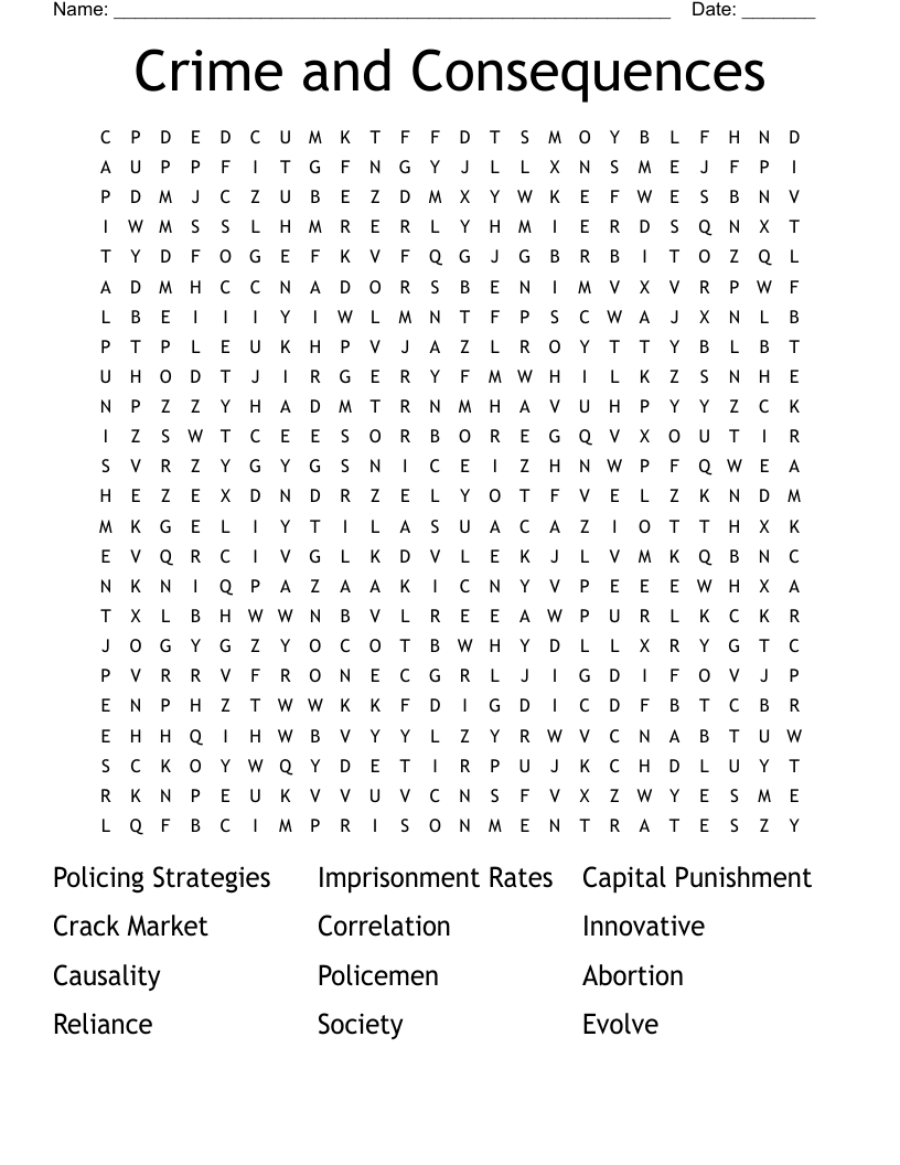 Crime and Consequences Word Search - WordMint