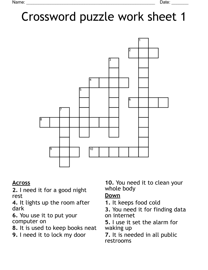 Crossword Puzzle Work Sheet 1 WordMint