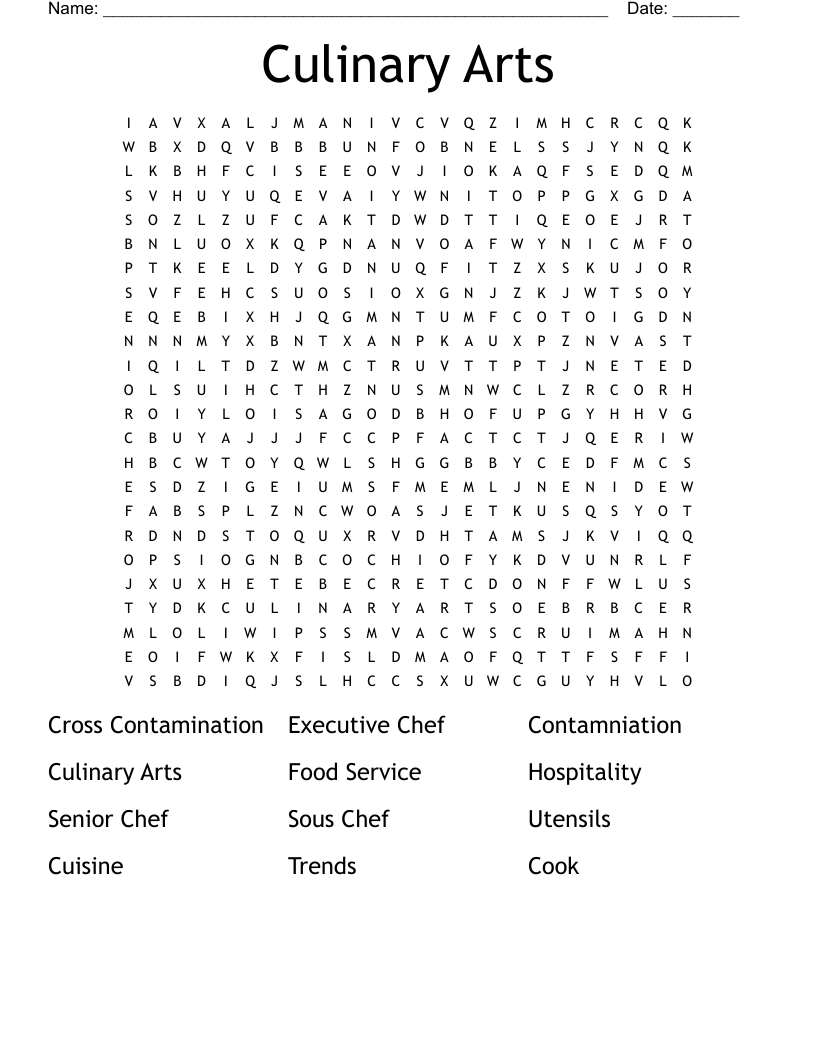 Culinary Arts Word Search WordMint