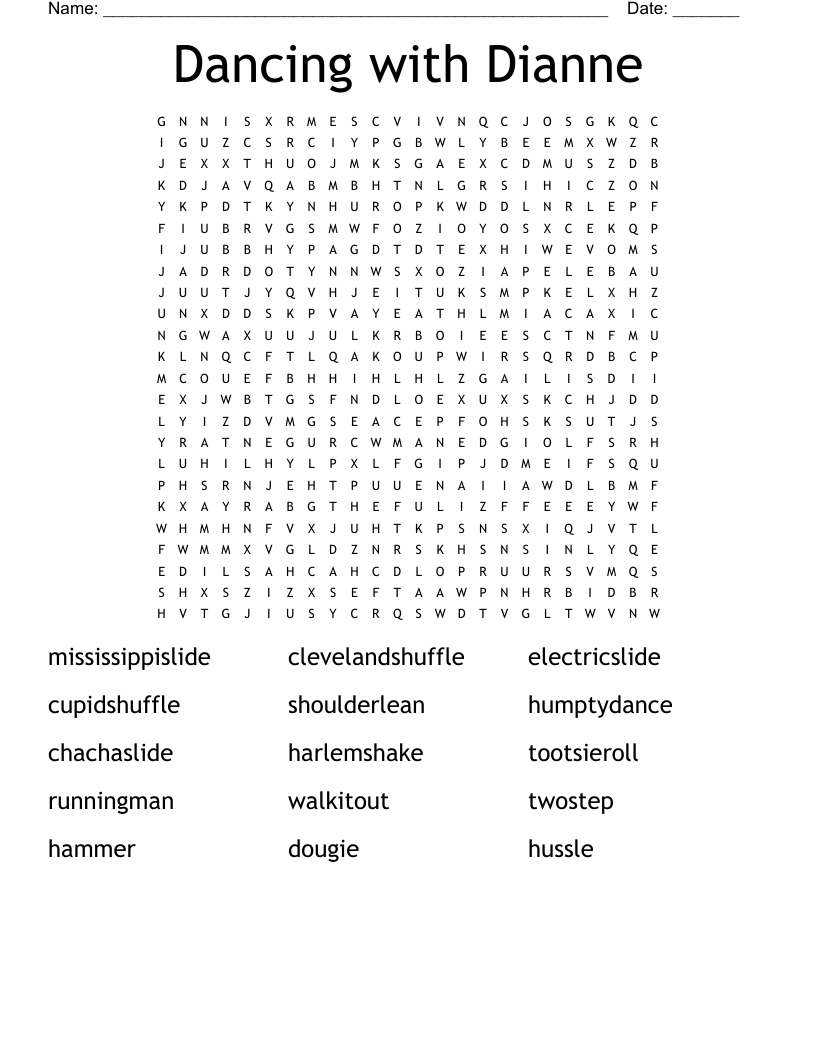 Dancing with Dianne Word Search - WordMint