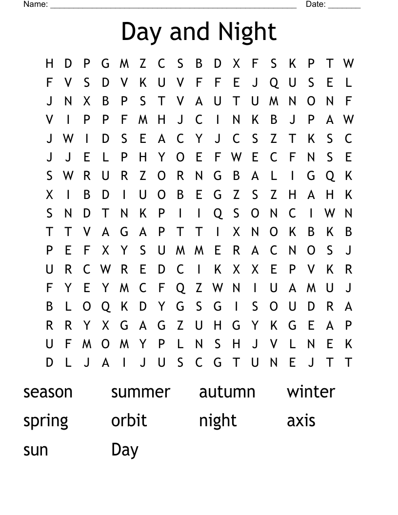 Day and Night Word Search - WordMint