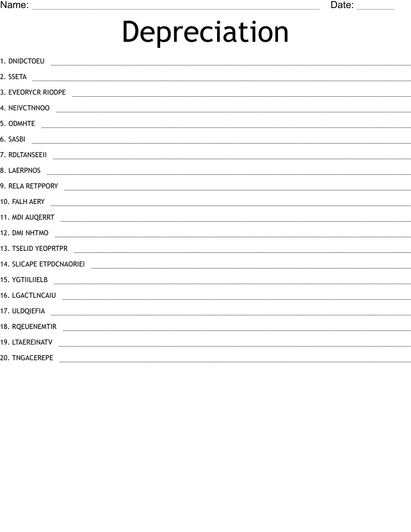 Depreciation Word Scramble - WordMint