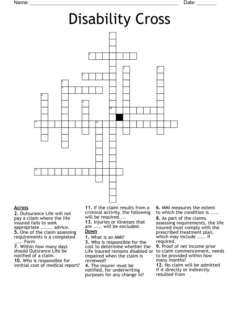 Disability Cross Crossword - WordMint