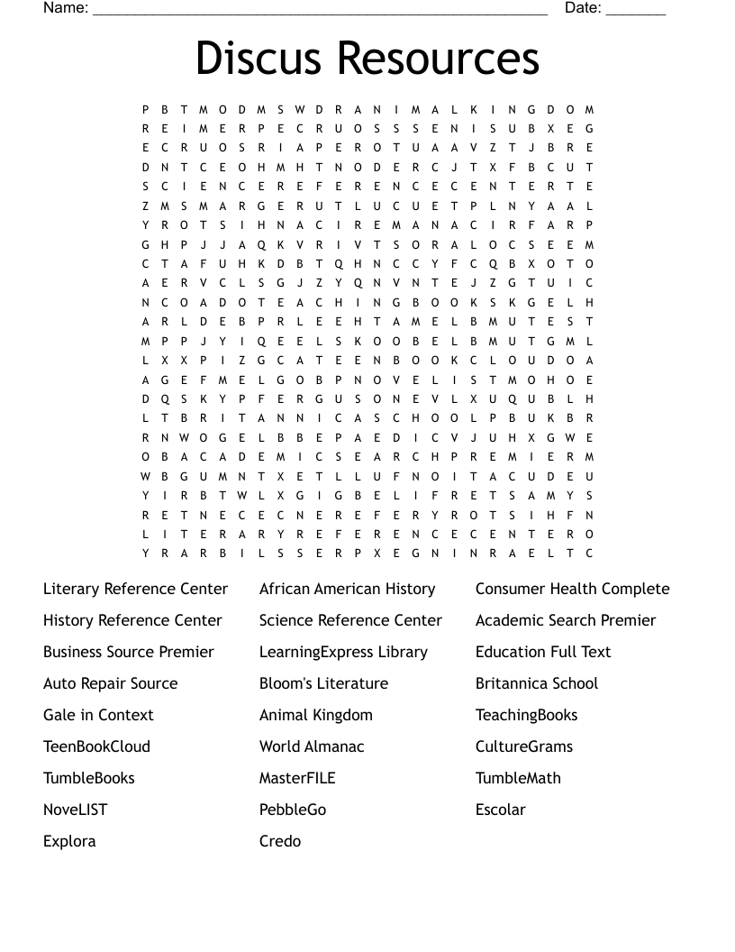 Discus Resources Word Search - WordMint