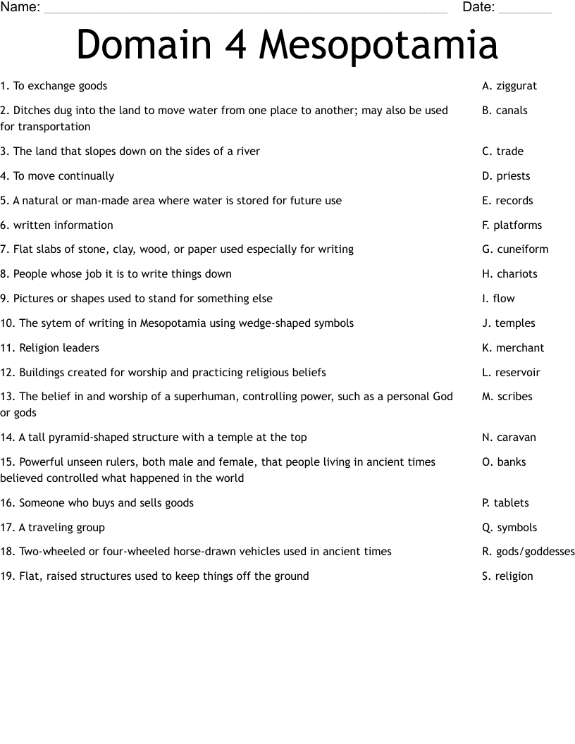 Domain 4 Mesopotamia Worksheet - WordMint