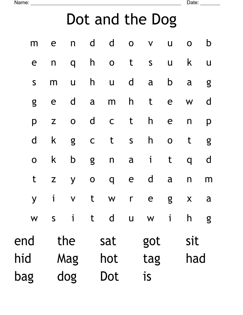 Dot and the Dog Word Search - WordMint