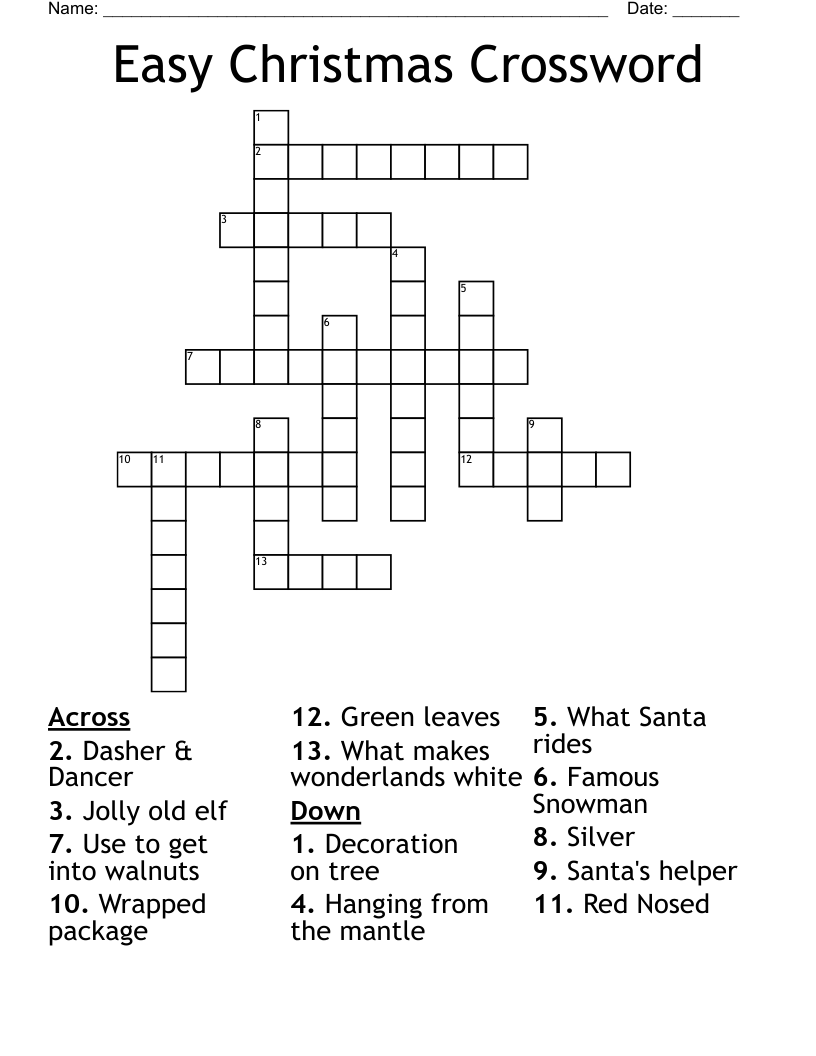 Easy Christmas Crossword - WordMint