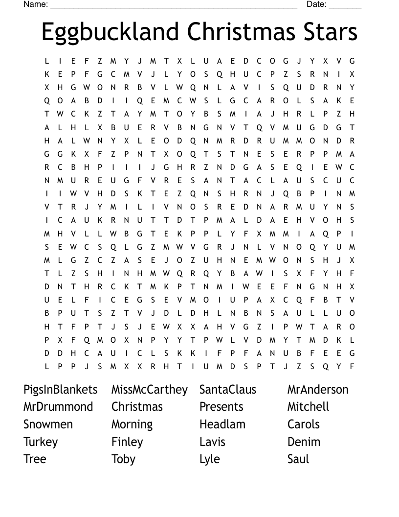 Eggbuckland Christmas Stars Word Search - WordMint