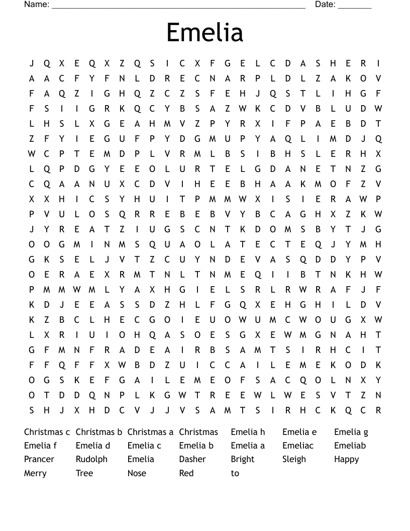 Emelia Word Search - WordMint