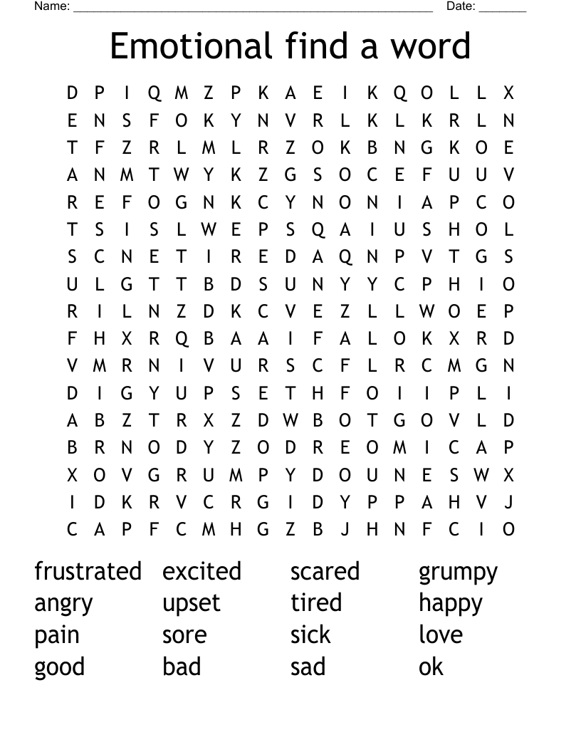 Emotional find a word Word Search - WordMint