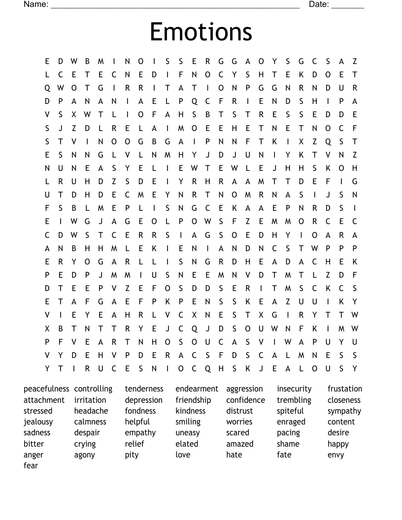 Emotions Word Search - WordMint