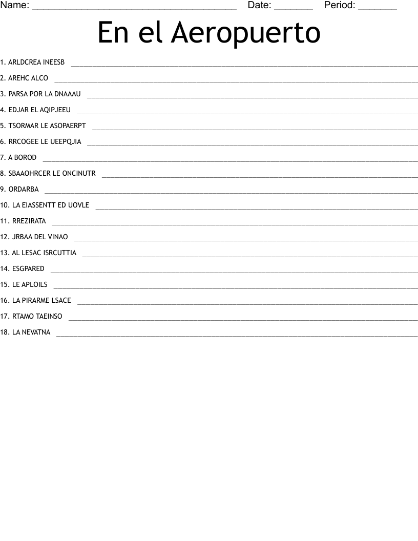 En el Aeropuerto Word Scramble - WordMint
