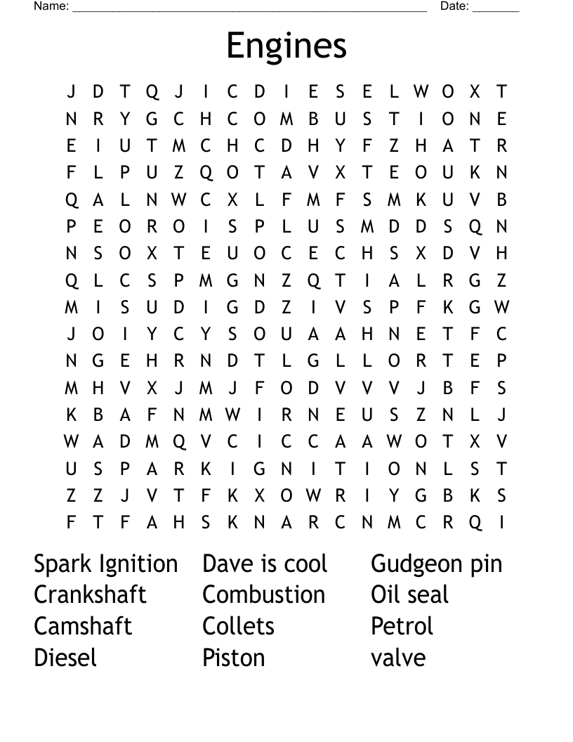 Engines Word Search - WordMint