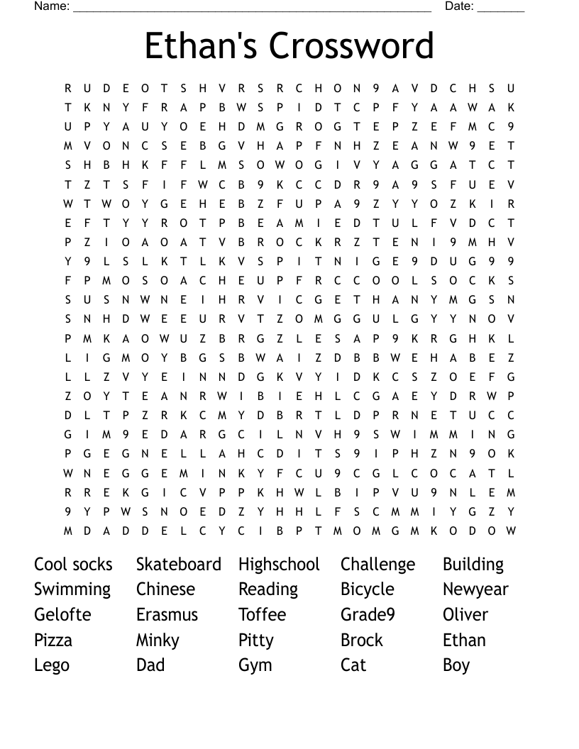 Ethan's Crossword Word Search - WordMint