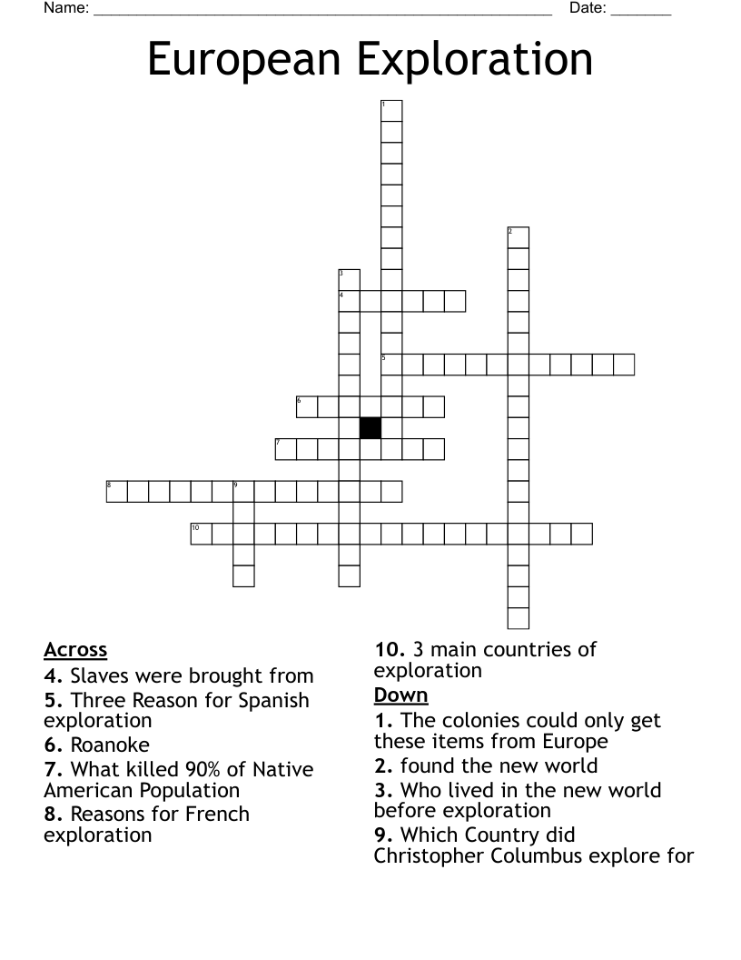 European Exploration Crossword - WordMint