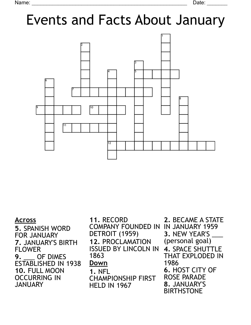 Events and Facts About January Crossword - WordMint
