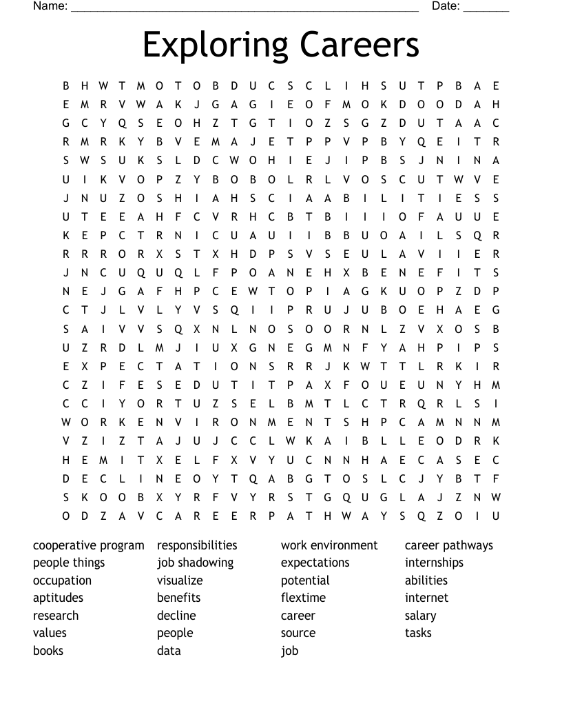 Exploring Careers Word Search - WordMint