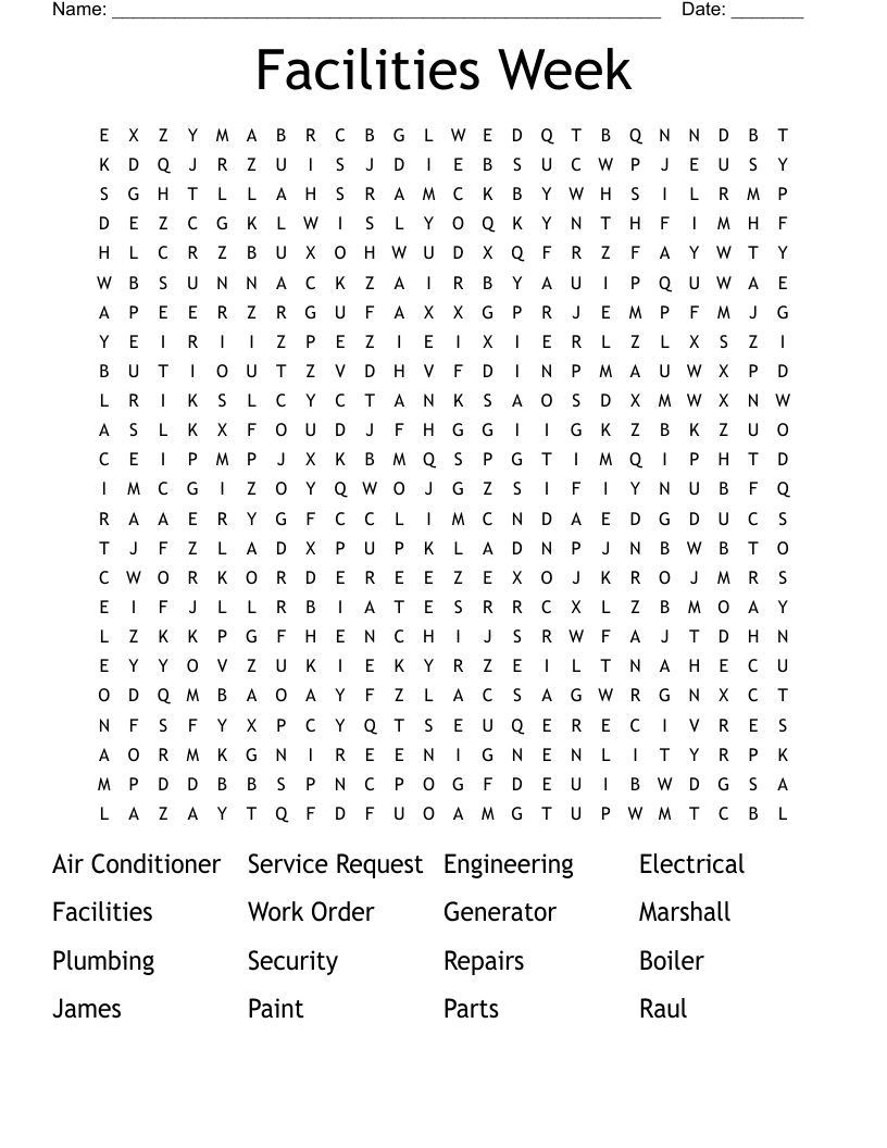 Facilities Week Word Search - WordMint