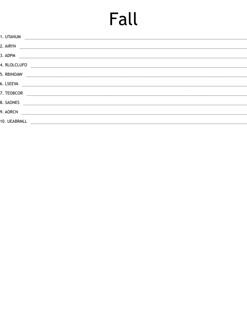 Fall Word Scramble - WordMint
