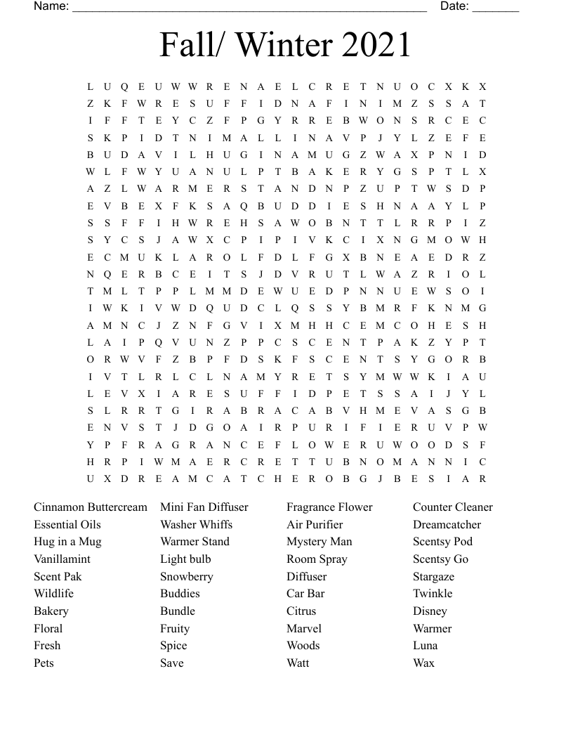 Fall/ Winter 2021 Word Search - WordMint
