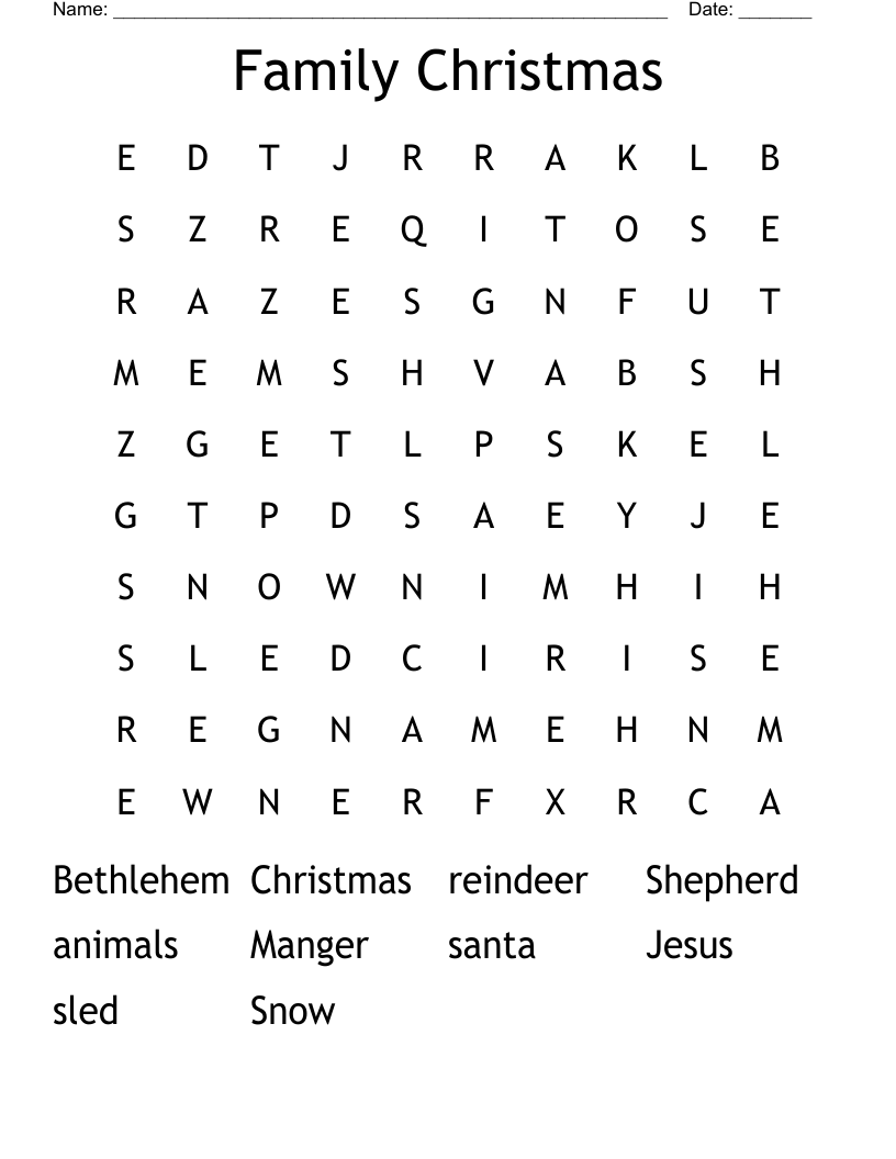 Family Christmas Word Search - WordMint