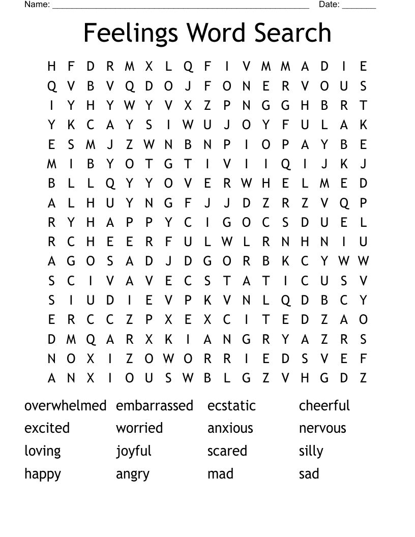 Feelings Word Search - WordMint
