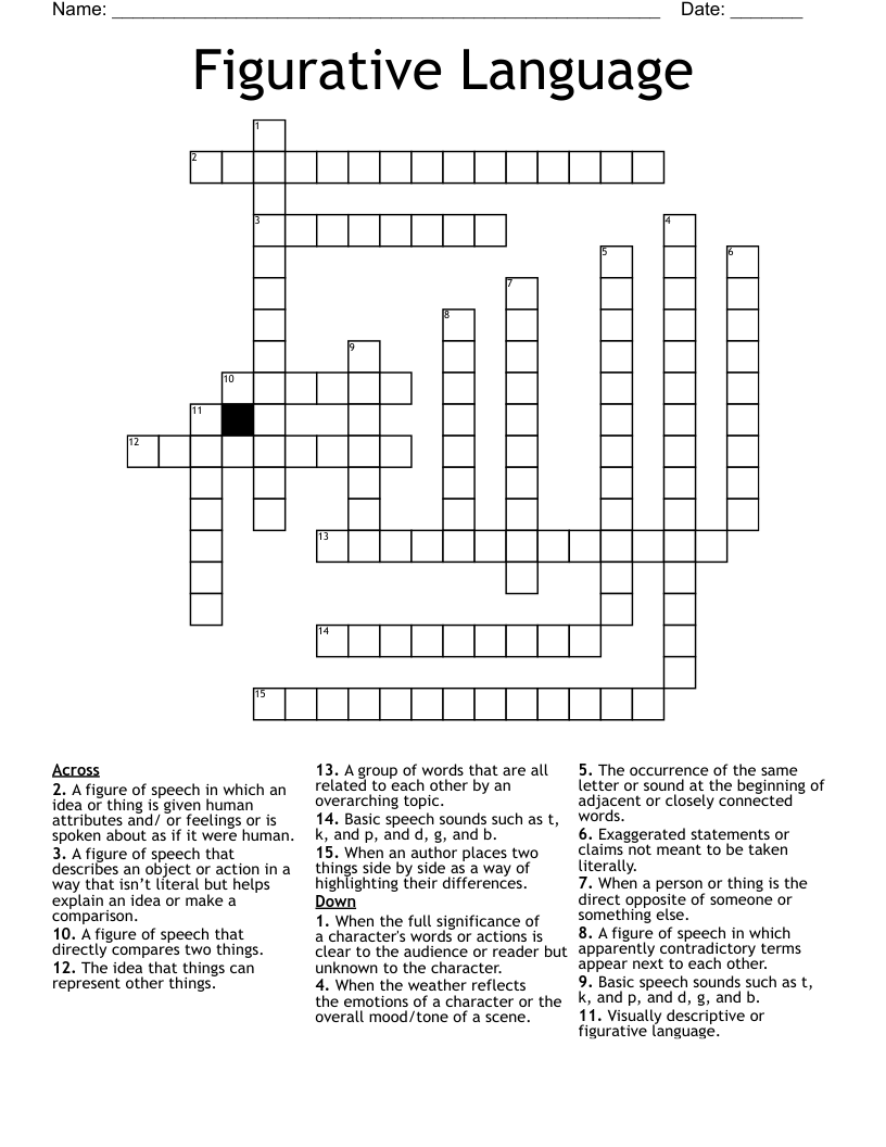 Figurative Language Crossword - WordMint