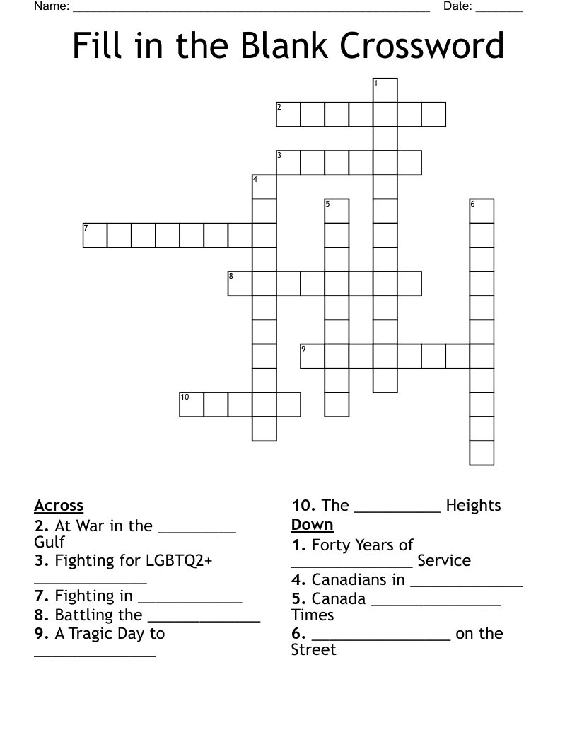 Fill In The Blank Crossword WordMint