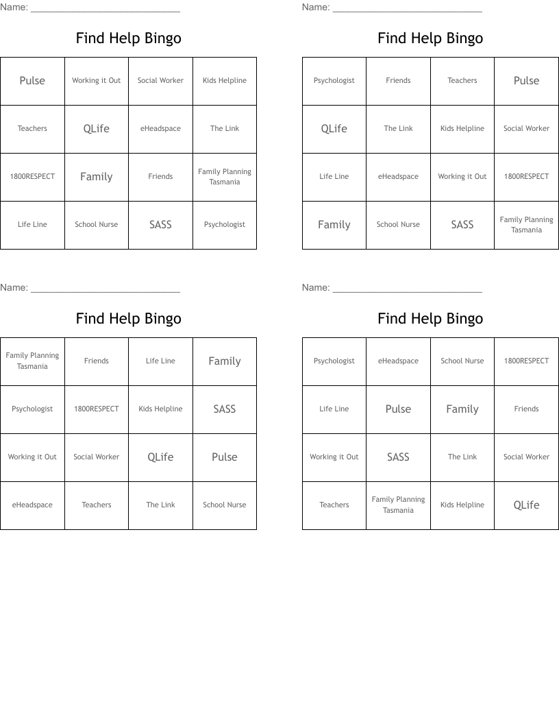 Find Help Bingo - WordMint