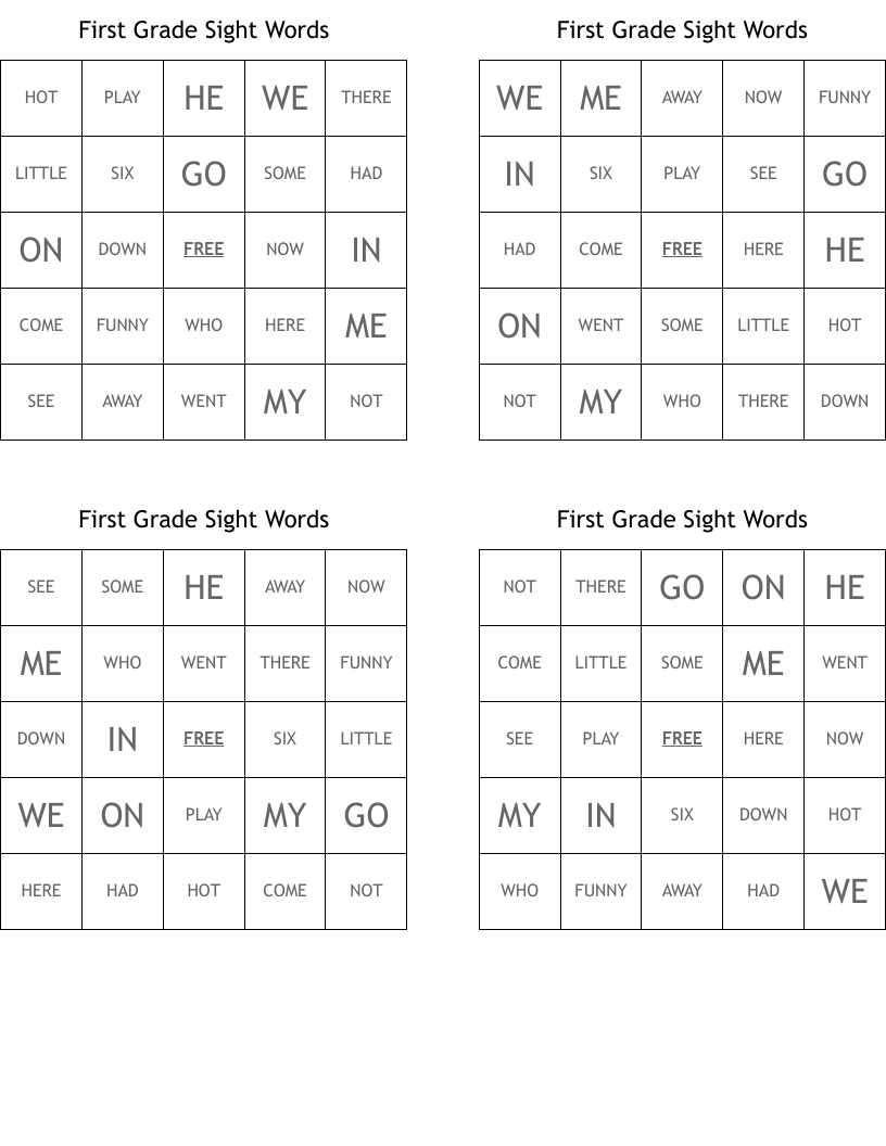 First Grade Sight Words Bingo Cards - WordMint