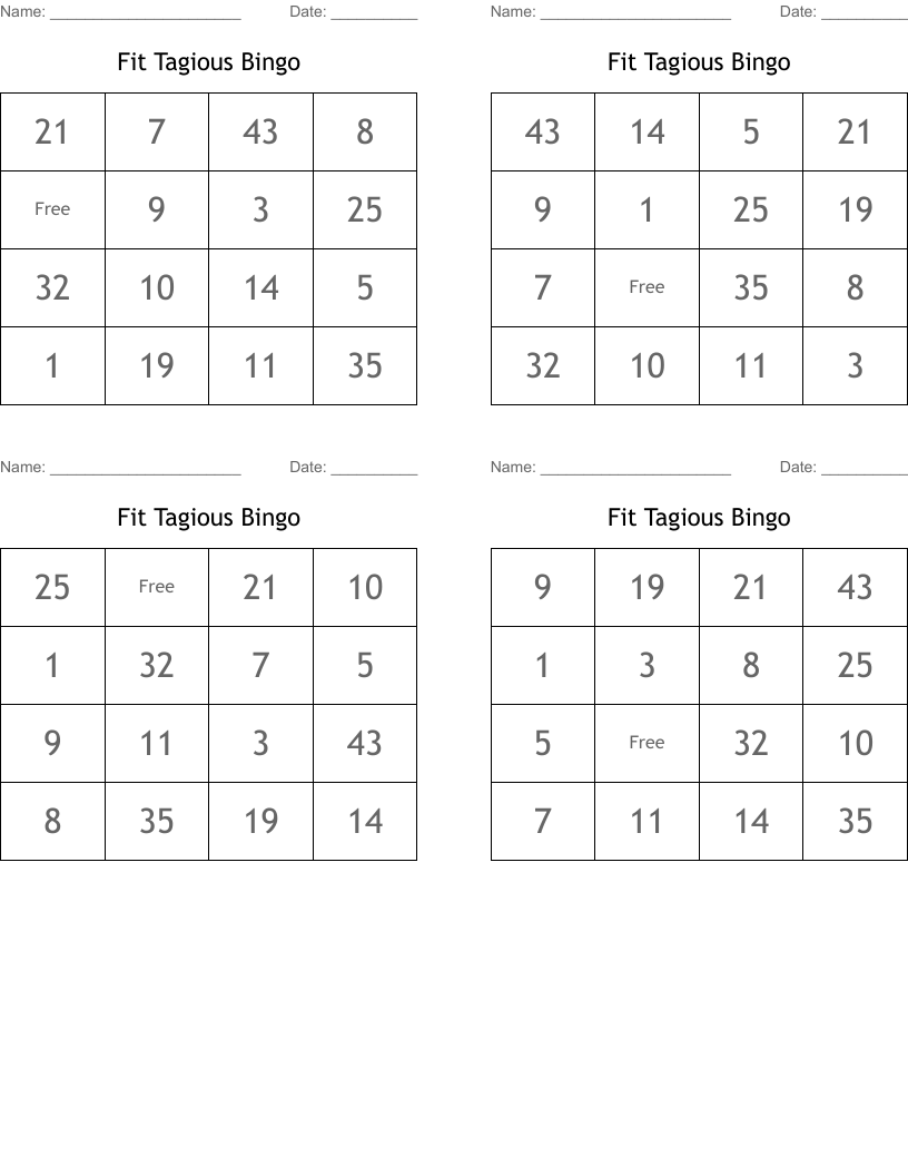 Fit Tagious Bingo - WordMint