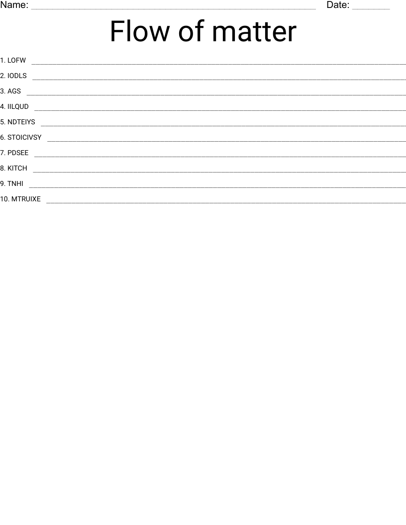 Flow of matter Word Scramble - WordMint