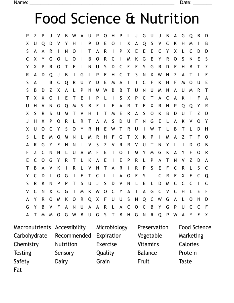 Food Science & Nutrition Word Search - WordMint