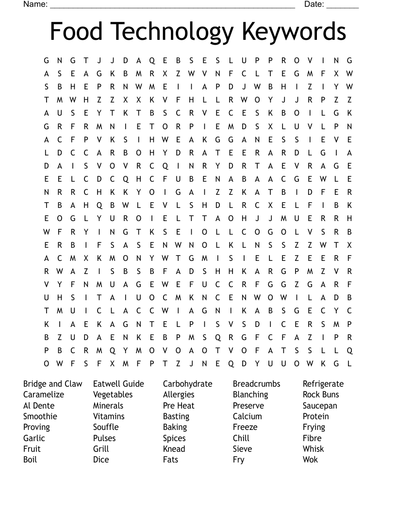 Food Technology Keywords Word Search WordMint