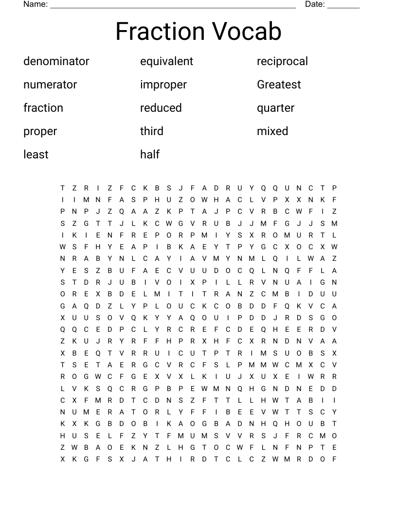 Fraction Vocab Word Search - WordMint