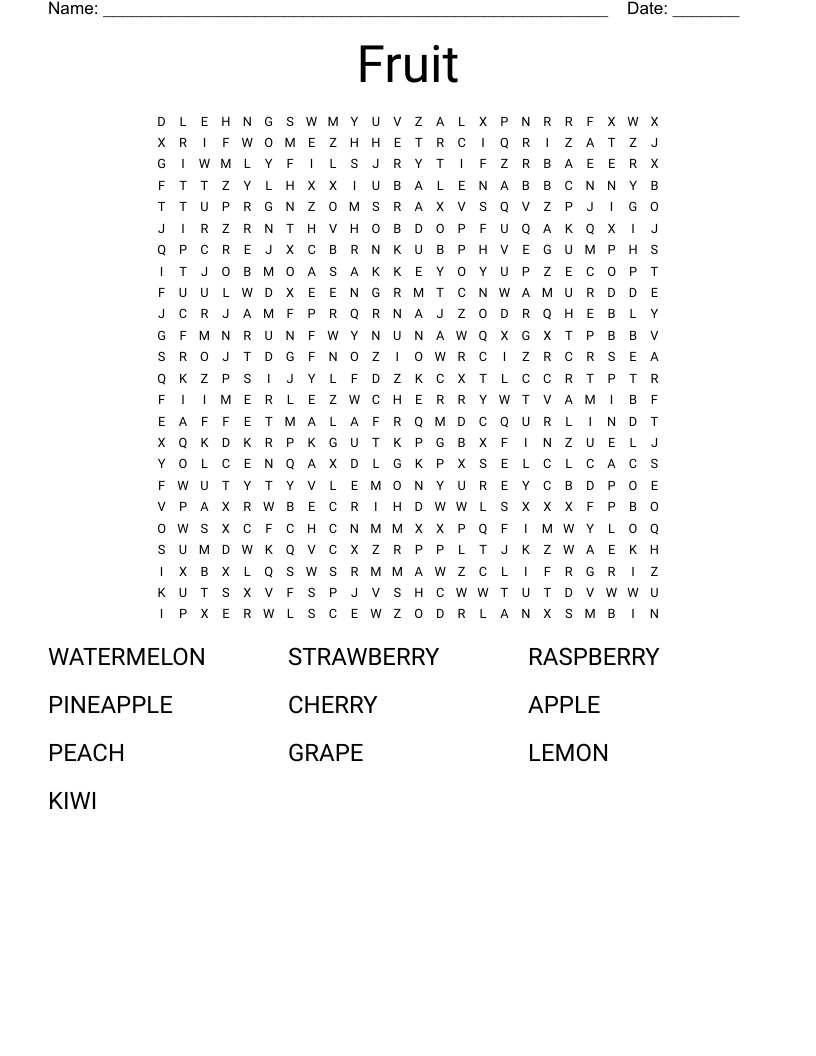 Fruit Word Search - WordMint