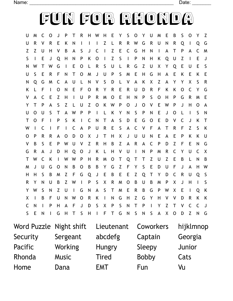 Fun for Rhonda Word Search - WordMint