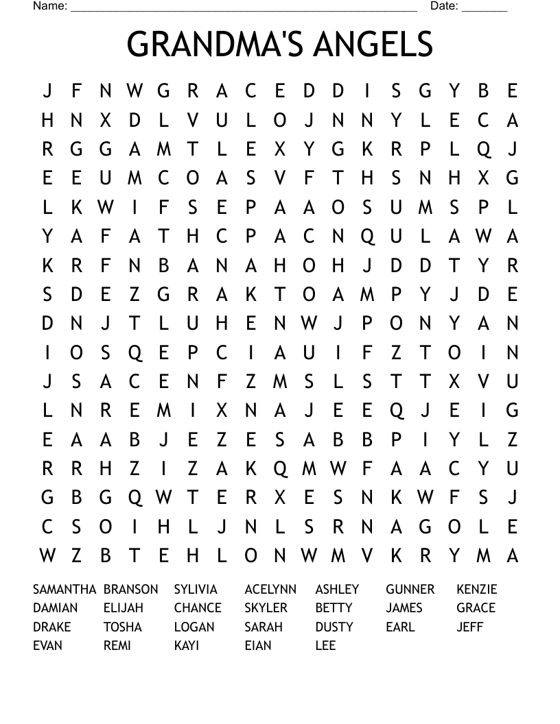 GRANDMA'S ANGELS Word Search - WordMint