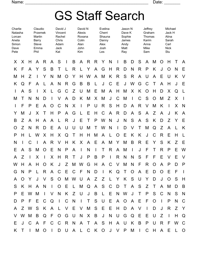 GS Staff Search Word Search - WordMint