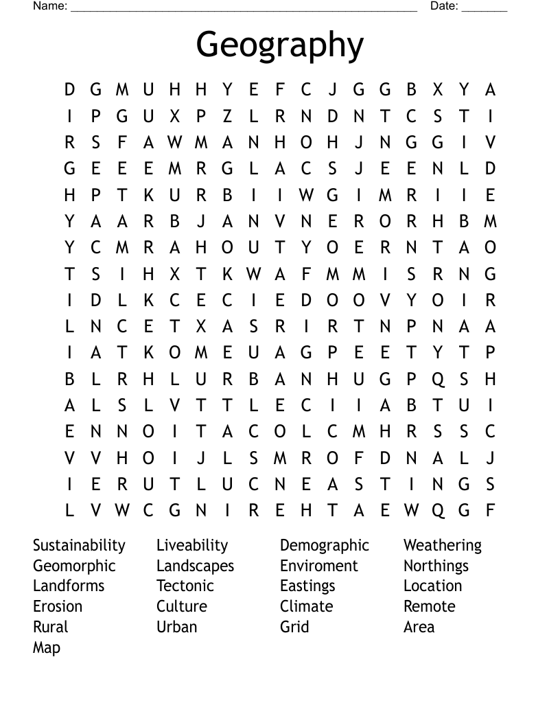 Geography Word Search - WordMint