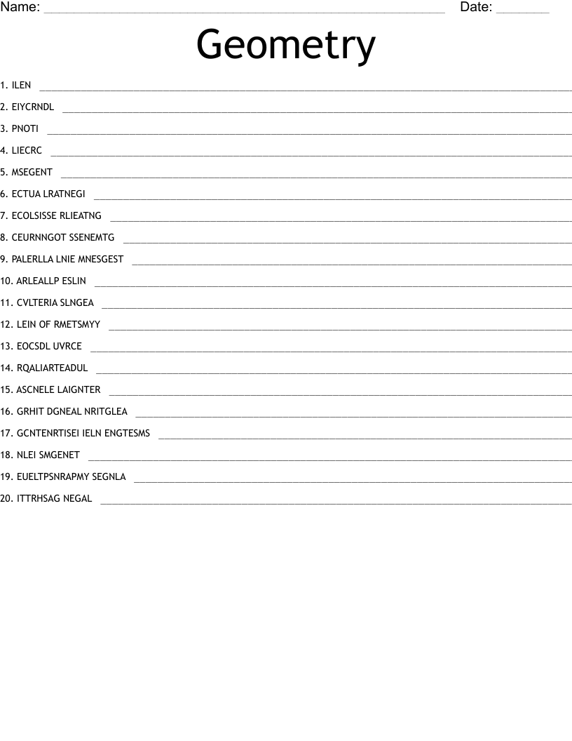 Geometry Word Scramble - WordMint