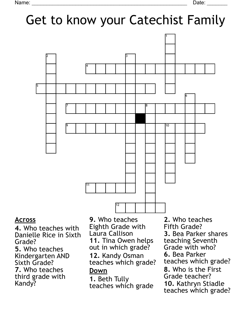 Get to know your Catechist Family Crossword - WordMint