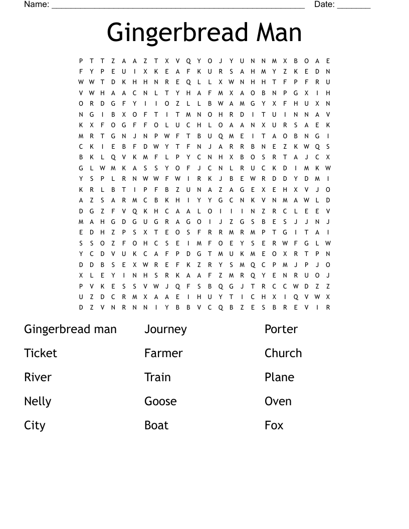 Gingerbread Man Word Search - WordMint