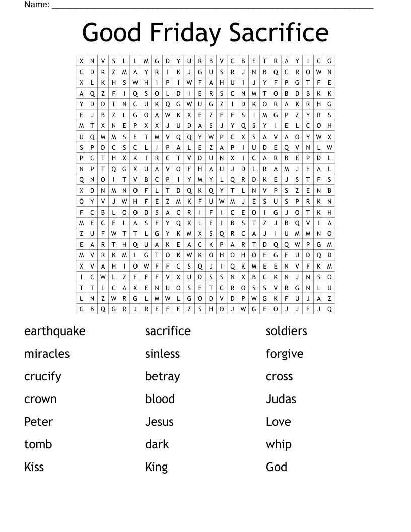 Good Friday Sacrifice Word Search - WordMint